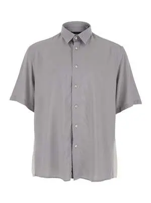 LOW BRAND Short-sleeve Classic Collar Button-front Viscose Shirt - Grey