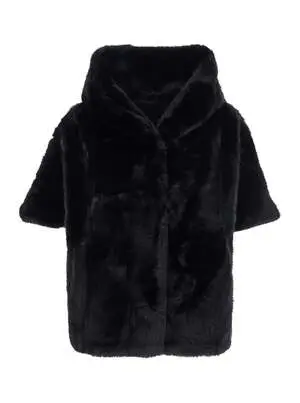 GIOVANNI PARIS High-collar Front-closure Cape With Straight Hem For - Black