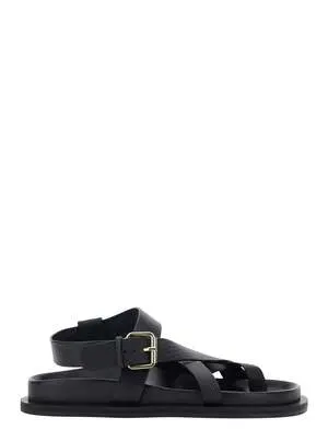 A.emery Apermin Criss-cross Strap Leather Sandals With Side Buckle Closure - Black