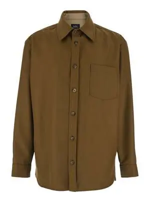 A.p.c. Wool Blend Jacket With Classic Collar, Button Cuffs & Patch Pocket - Brown