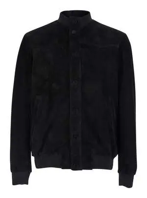 LOW BRAND Suede Jacket With High Collar, Button Closure & Welt Pockets - Black