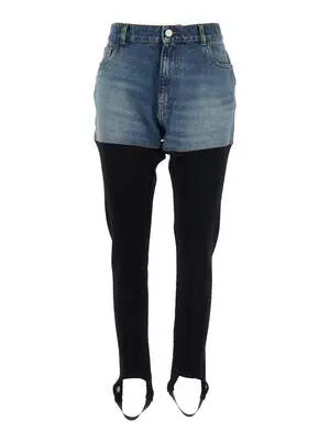 Coperni Organic Cotton Ribbed Slim Leggings With Back Logo Plaque, Pockets & Belt Loops - Multicolor
