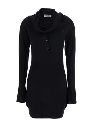 Attico Cowl Neck Mini Dress With Flared Sleeves In Wool & Cashmere