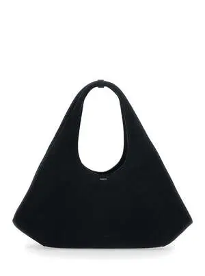 Coperni Folded Suede Shoulder Handbag With Top Handle, Logo Lettering, 40x20x15 Cm - Black
