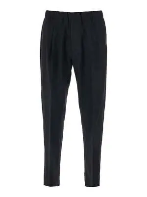 LOW BRAND Wool Blend Trousers With Elastic Waist And Side Pockets - Black