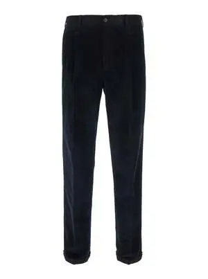 PT TORINO Slim Velvet Chino Pants With Front Pleats & Back Logo Patch - Blu