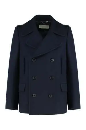 Dries Van Noten Double-breasted Wool-mix Jacket With Lapel Collar - Blue