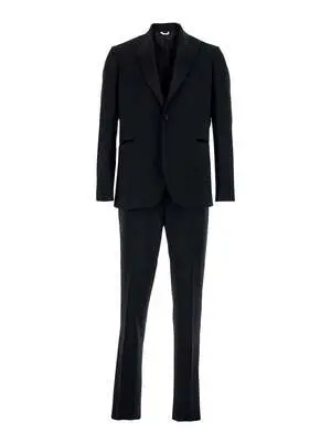 LEPLAIN Single-breasted Regular-fit Suit With Peak Revers Jacket And Straight-hem Trousers For - Black