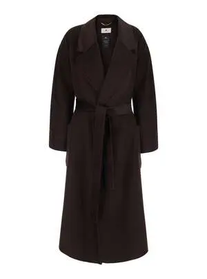 Elisabetta Franchi Wool Belted Jacket With Wide Notched Lapels - Brown
