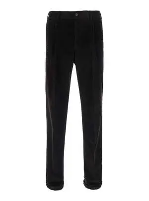 PT TORINO Slim-fit Velvet Chino Pants With Front Pleats And Logo Patch - Brown