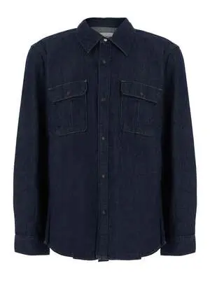 Calvin Klein Denim Shirt With Classic Collar And Patch Pockets - Blu