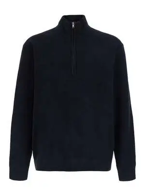 NN.07 Vertical Striped Tech Fabric Zip Sweater With High Collar - Blu