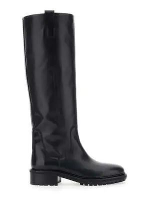 AeydĒ Knee-high Henry Leather Slip-on Boots - Black