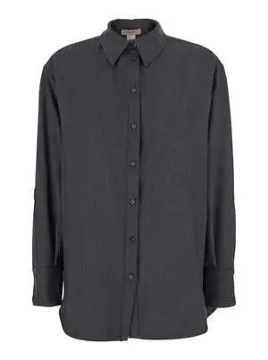 TWINSET Viscose-blend Stretch Shirt With Classic Collar And Back Logo Plaque - Grey