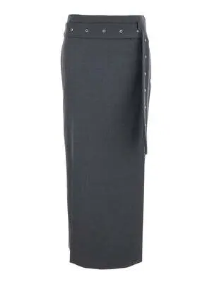LOW CLASSIC Fabric Skirt With Waist Belt And Silver-tone Hardware - Grey