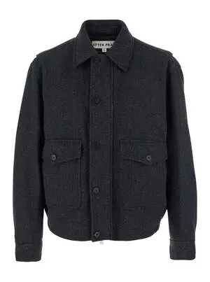 AFTER PRAY Classic A-2 Wool Blend Stretch Jacket With Classic Collar, Front Button & Zip Closure