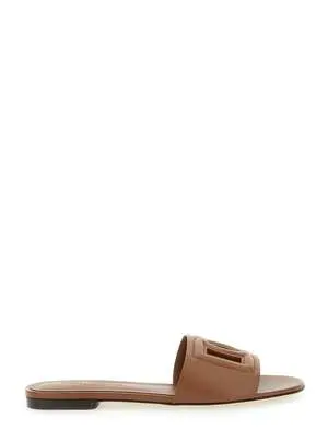 DOLCE E GABBANA Leather Cut-out Logo Slide Sandal For Cq0436 - Brown