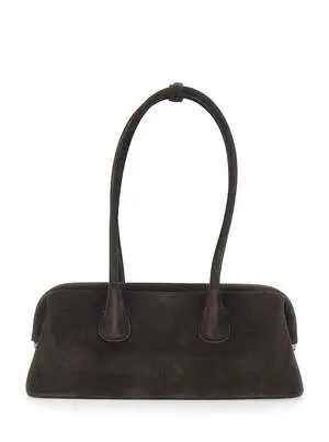OSOI Boat Wide Suede Shoulder Handbag With Round Handles, 35.5x12x8 Cm - Brown