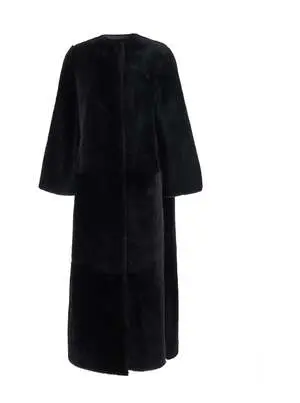 YVES SALOMON Long Shearling Jacket With Round Collar And Snap-front Closure - Brown