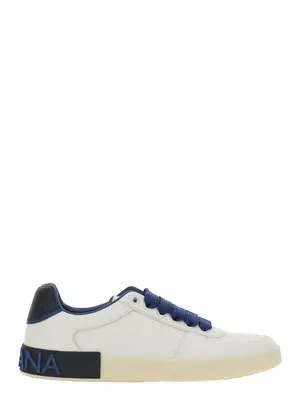 DOLCE E GABBANA Leather Lace-up Sneaker With Contrast Heel And Logo Lettering For - Blu