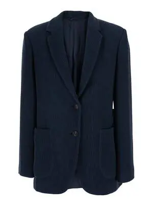 Brunello Cucinelli Single-breasted Notched Revers Wool-blend Blazer With Patch Pockets - Blu