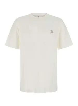 Brunello Cucinelli Cotton Logo T-shirt With Crew Neck And Regular Fit - White