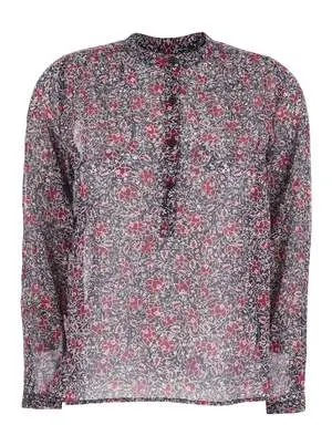 Isabel Marant Étoile Serafino Neckline Floral Cotton Blouse With Button Front - Violet