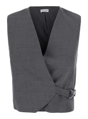 Brunello Cucinelli Cashmere-soft Virgin Wool Knit Top - Grey