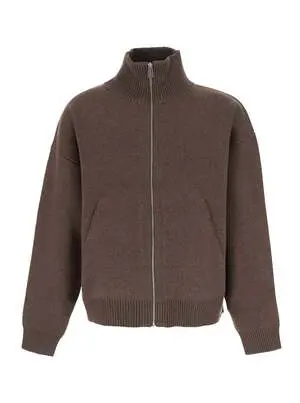 Axel Arigato Core Zip-up Sweater With High Collar And Embroidered Logo - Brown