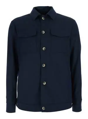 LEPLAIN Classic Collar Fabric Jacket With Button-front Closure & Patch Pockets - Blu