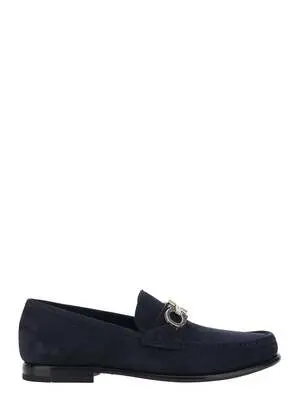 FERRAGAMO Avril Leather Loafers With Gancini Hook Front Plaque - Blu