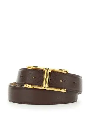 Elisabetta Franchi Leather Belt With Decorative Metal Buckle - Brown