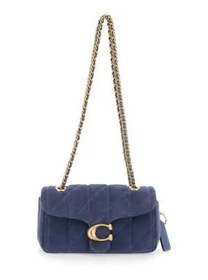 COACH Quilted Suede Crossbody Handbag With Chain Handles, Logo Plate And Magnetic Flap Closure 20x11x7 Cm - Blu