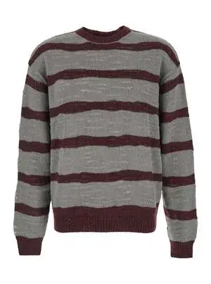 COOR Wool-blend Crew Neck Sweater With All-over Striped Motif - Brown