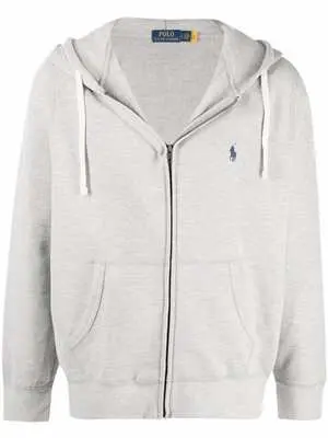 Ralph Lauren Front Zip Fastening Drawstring Hooded Sweater For - Grey