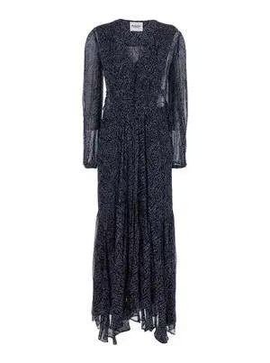 Isabel Marant Étoile V-neck Midi Dress With All-over Polka Dot Motif And Long Sleeves - Blu
