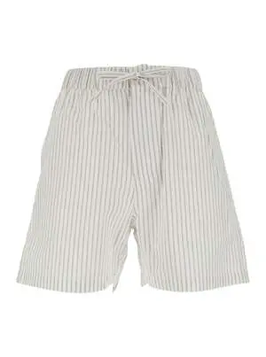 COOR Cotton Striped Drawstring Waist Shorts With Pockets - Grey