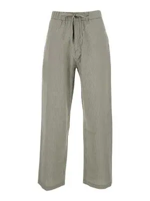 COOR Cotton All-over Striped Straight-leg Pants With Elastic Drawstring Waist And Pockets