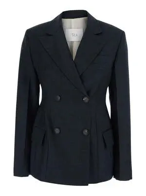TELA Florence Double-breasted Wool-blend Blazer Jacket With Notched Lapels - Grey