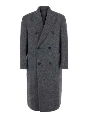 COOR Hairy Peaked Lapel Double-breasted Jacket With Notched Revers & Long Sleeves
