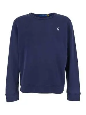 Polo Ralph Lauren Cotton Crewneck Sweatshirt With Embroidered Front Logo - Blu