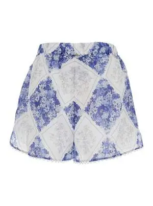 TWINSET Geometric Floral Print Ramiè Shorts With Elastic Waist And Scallop Hem - Multicolor