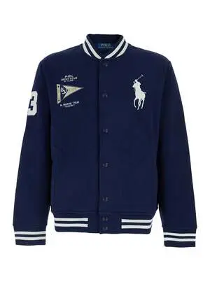 Polo Ralph Lauren Varsity Cotton-blend Jacket With Pony Patch And Numeric Sleeve Detail - Blu