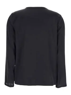 LEPLAIN Silk Long Sleeve Crew Neck Blouse For - Black