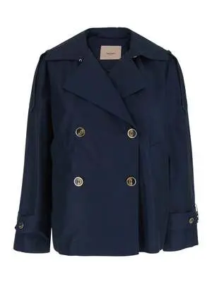 TWINSET Short Double-breasted Mini Trench Jacket In Tech Fabric For - Blu