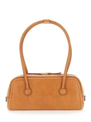 MARGESHERWOOD Soft Boston Leather Shoulder Handbag With Two Top Handles, Logo Front, Top Zip Closure, 29x12x7 Cm - Brown