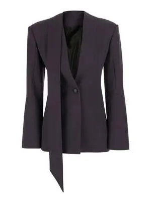 Attico Wool Single-breasted Blazer With Scarf Lapels And Front Ribbon Detail - Brown