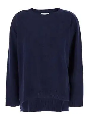 P.a.r.o.s.h P. A.r. O.s. H. Asymmetric Hem Wool-cashmere Crewneck Sweater With Ribbed Trims - Blu