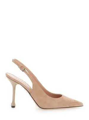 LEPLAIN Pointed Toe Mini Pumps With Adjustable Slingback Strap And 9 Cm Heel - Beige
