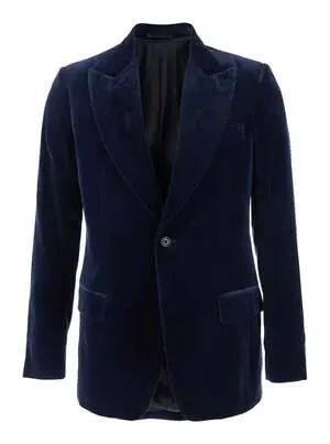 LARDINI Velvet Single-breasted Blazer Jacket With Pointed Lapels For - Blu